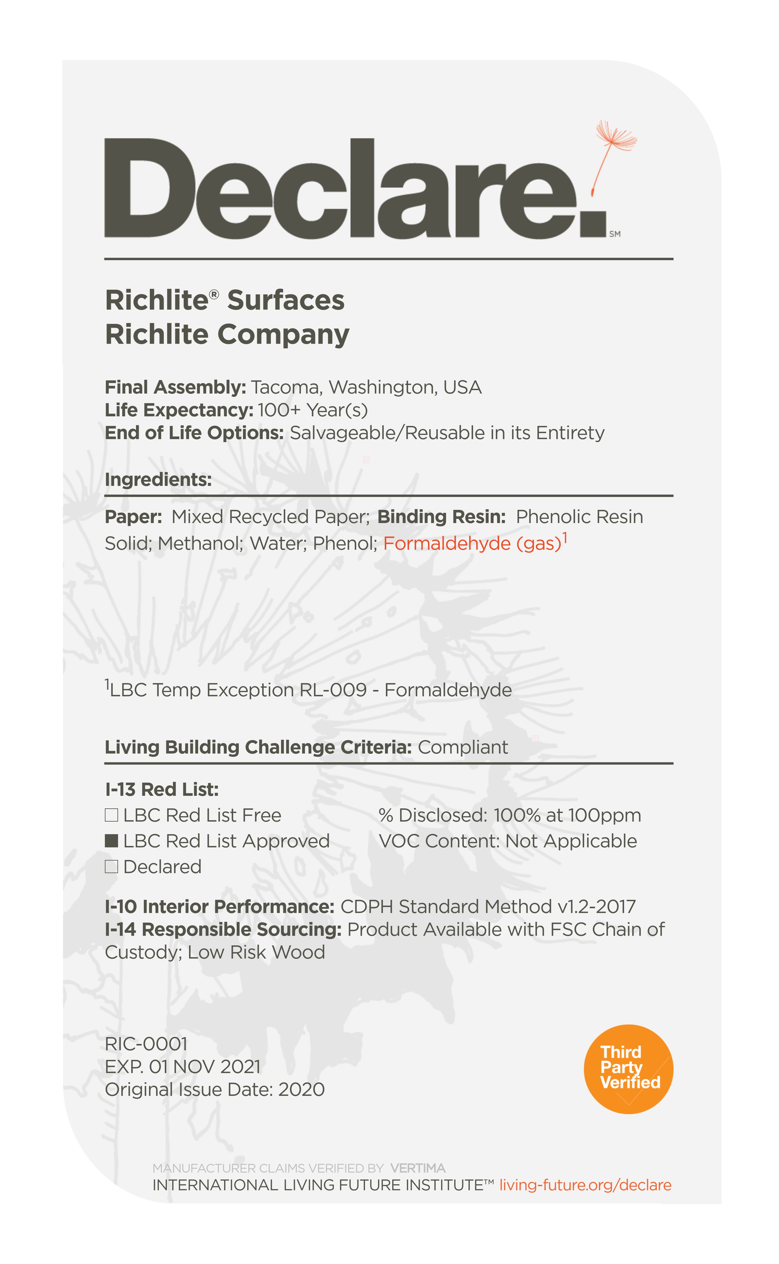 Richlite Products Certified for Living Building Challenge